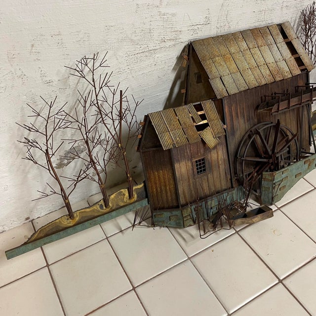 1970s C. Jere Water Mill House Wall Sculpture | Chairish