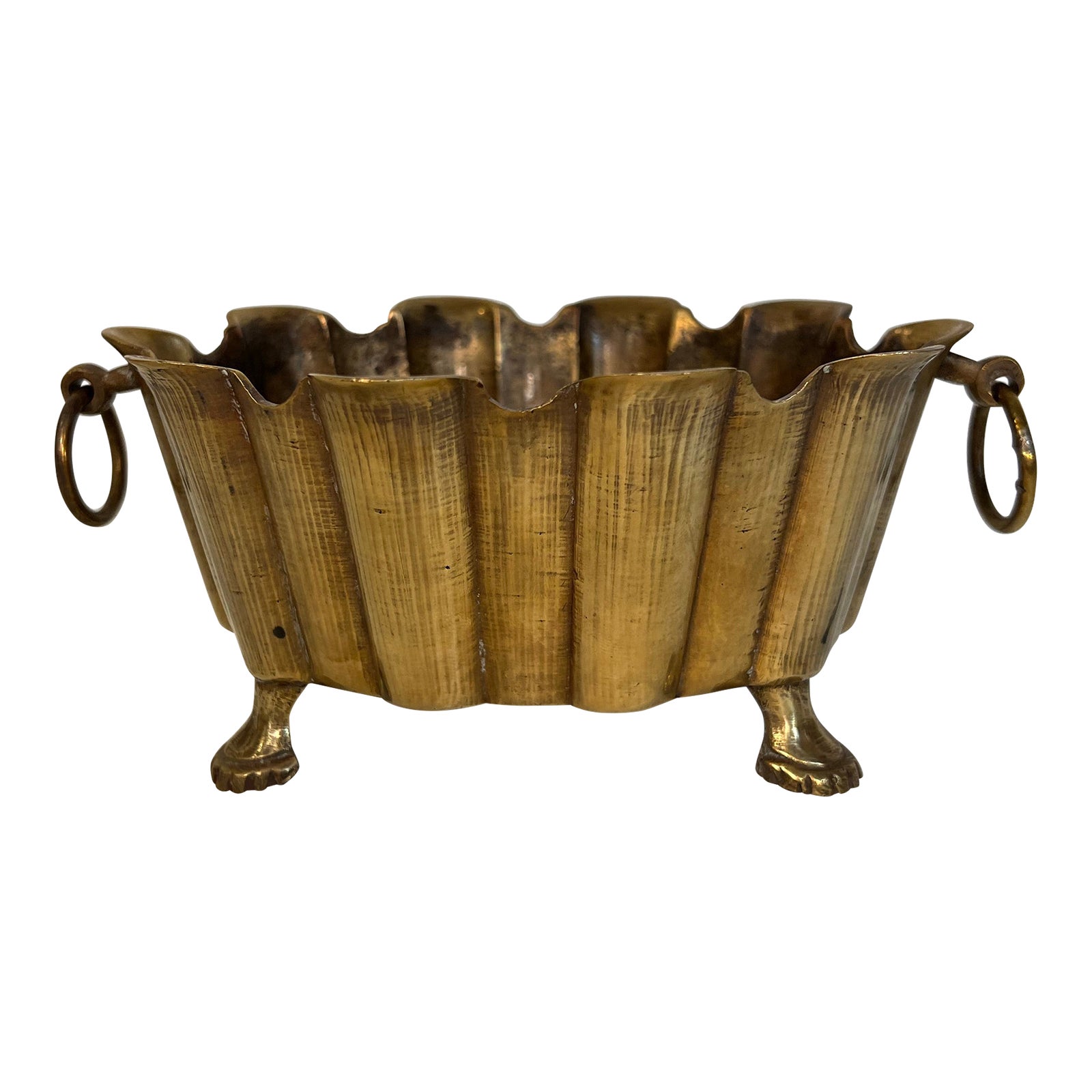 Vintage Petite Brass Scalloped Lion Footed Cachepot With Ring Handles ...