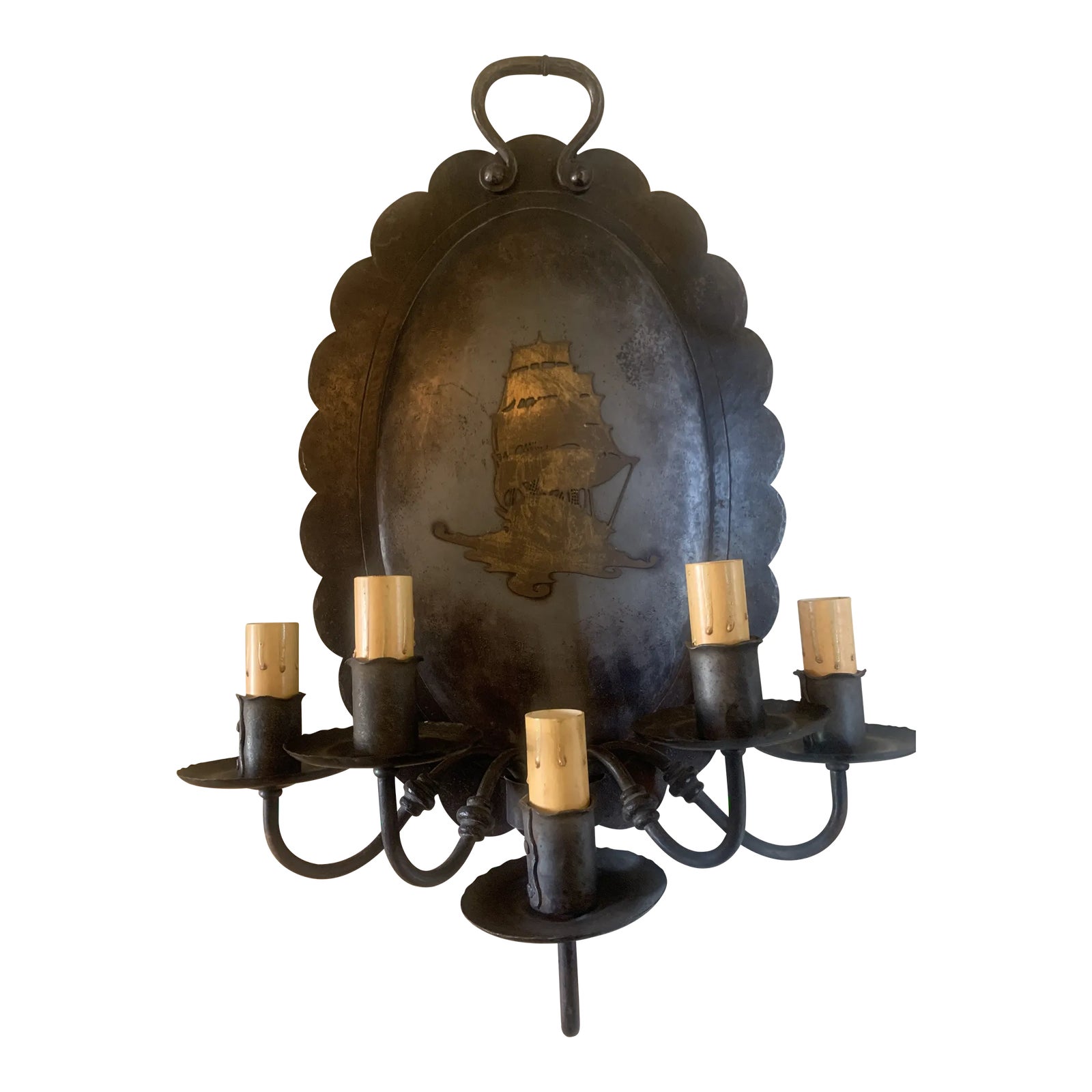 1920s Large Cast Iron and Brass Spanish Colonial Wall Sconce With ...