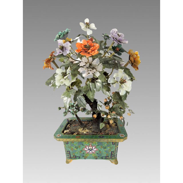 Antique Chinese Jade Tree With Semi Precious Gemstone Flowers in ...
