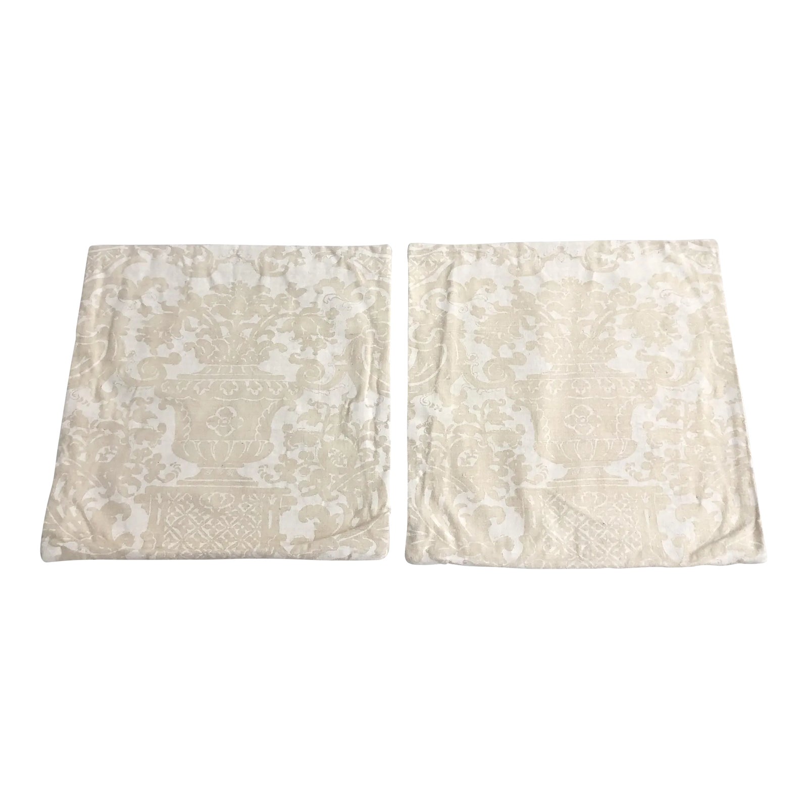 Fortuny White Eggshell Printed on Ivory Silk Texture Ground Campanille ...