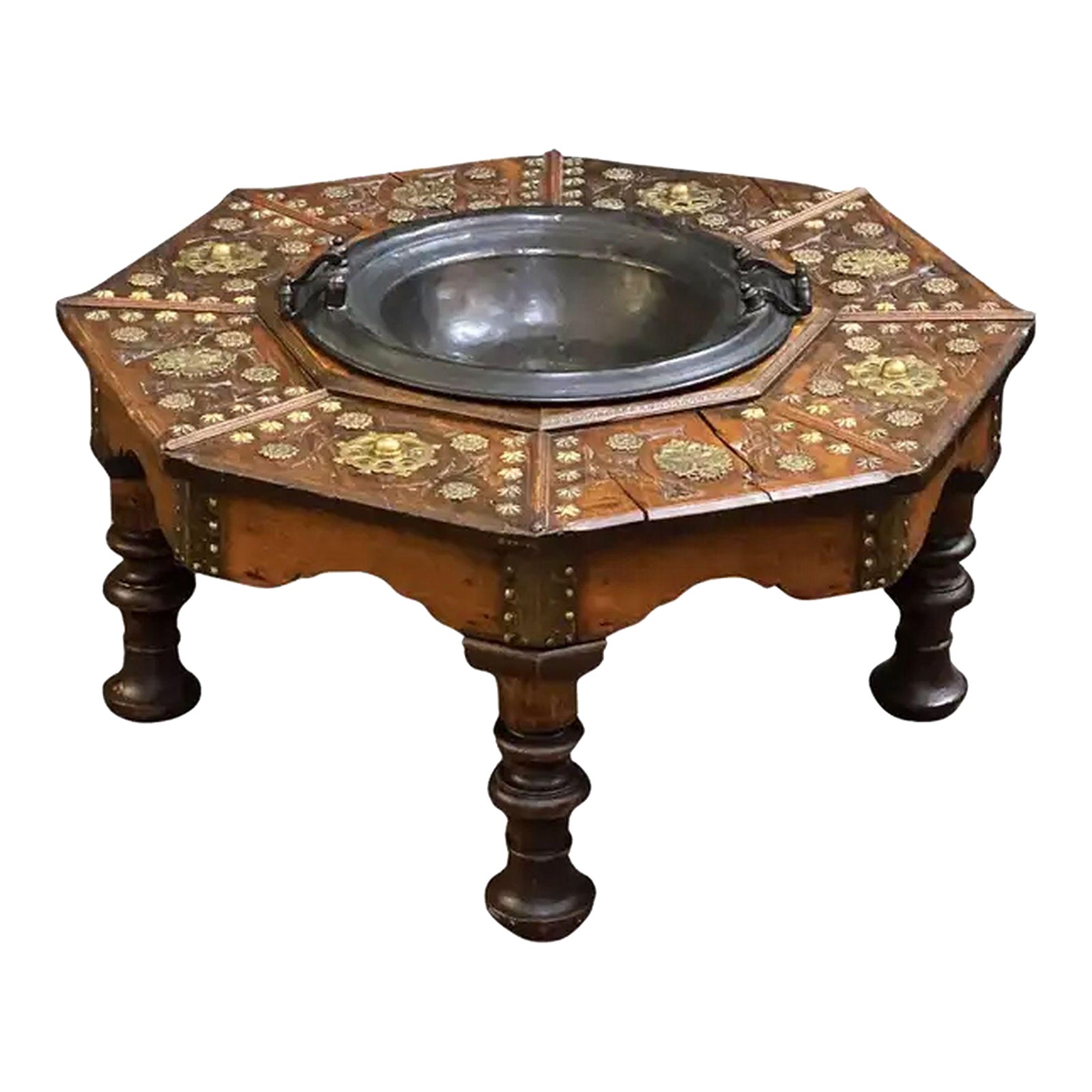 Spanish Brazier Warming Table of Brass-Bound Walnut | Chairish