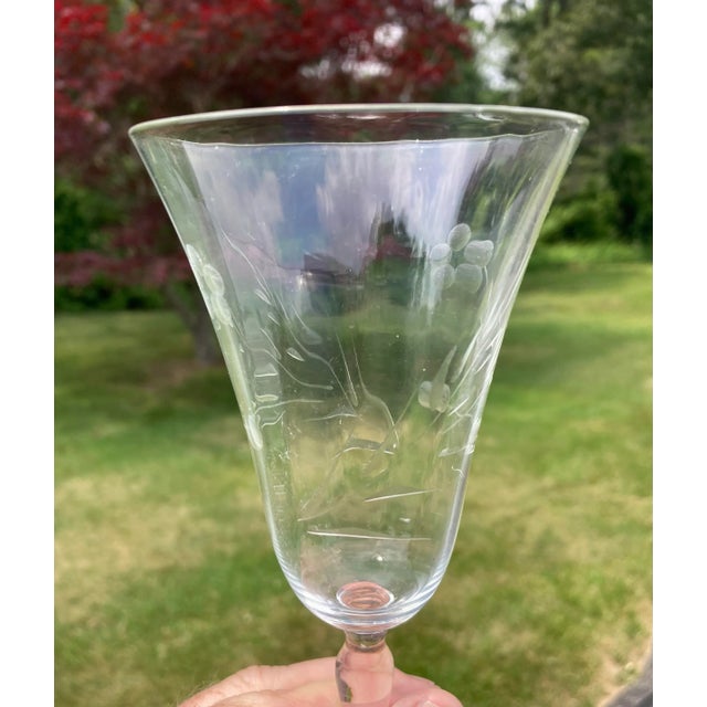 Vintage Clear Floral Etched Wine Glasses Set Of 5 Chairish