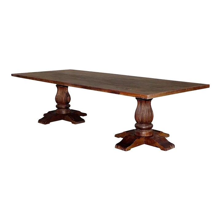 Contemporary Ranch Style Carved Solid Wood Double Pedestal Dining Table ...