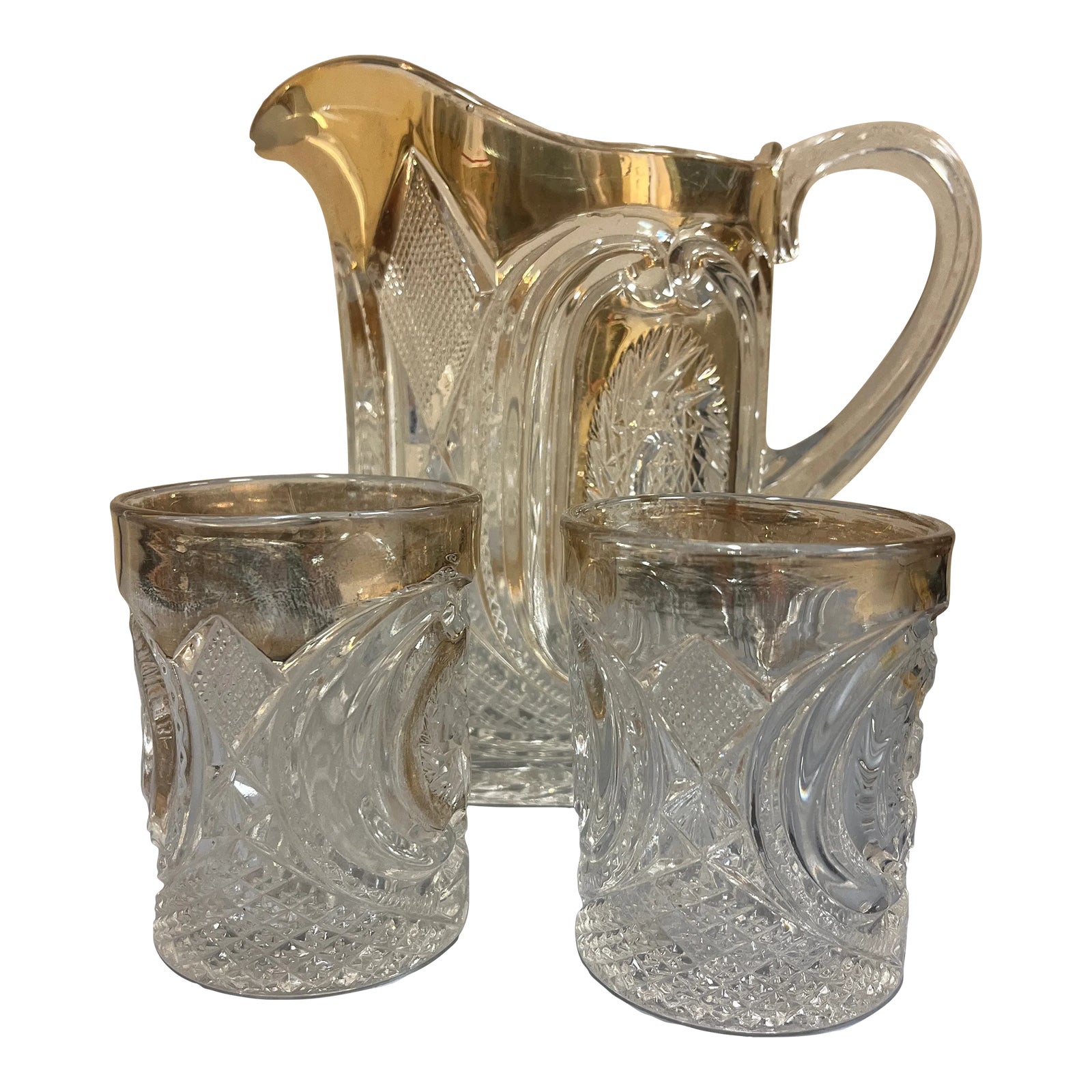 Antique Early American Pressed Glass (Eapg) Pitcher and 2 Glasses by u ...