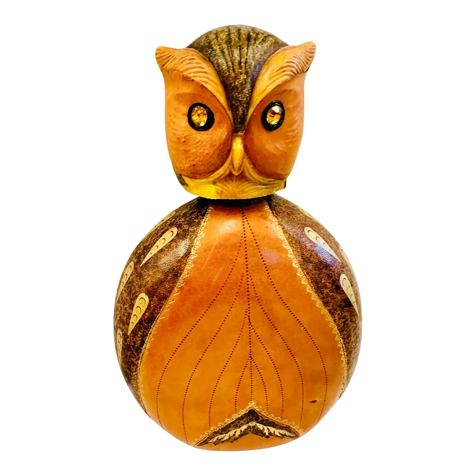 1960's Mid-Century Modern Gold Italian Leather Wrapped Owl Wine Flask ...