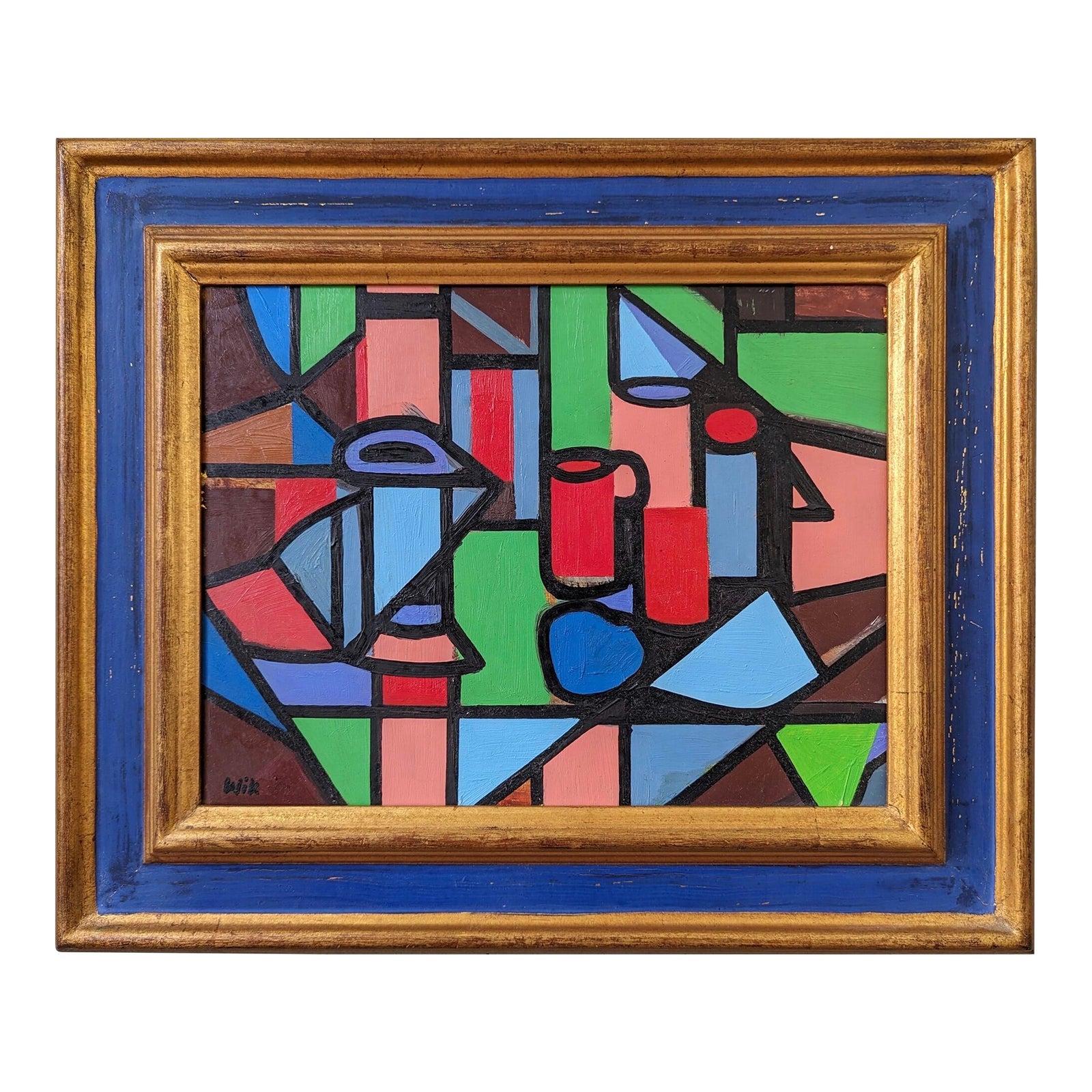 Mid-Century Modern "Geometric Still Life" Vintage Swedish Cubist Still ...