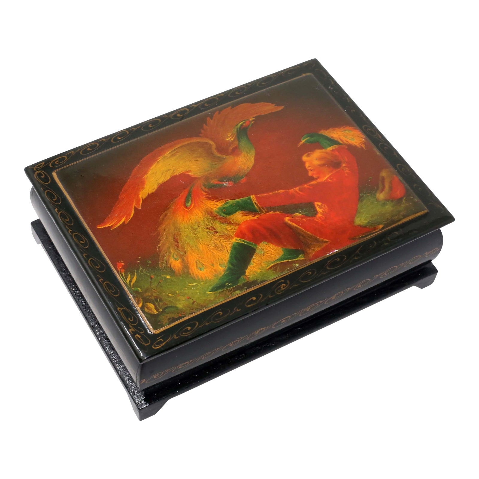 Vintage Russian Firebird Fairy Tale Illustration Black Lacquered Box ...