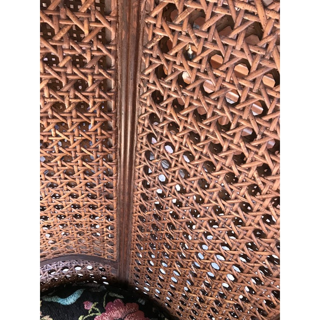 1960s Vintage Hand Carved Caned Hooded Double Rattan Balloon Chair ...