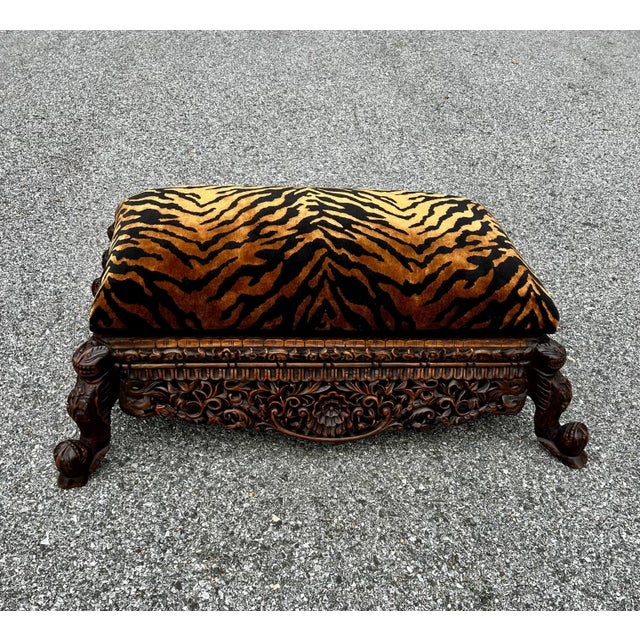 Refinished Late 19th Century Anglo-Indian Heavily Carved Tiger Velvet ...