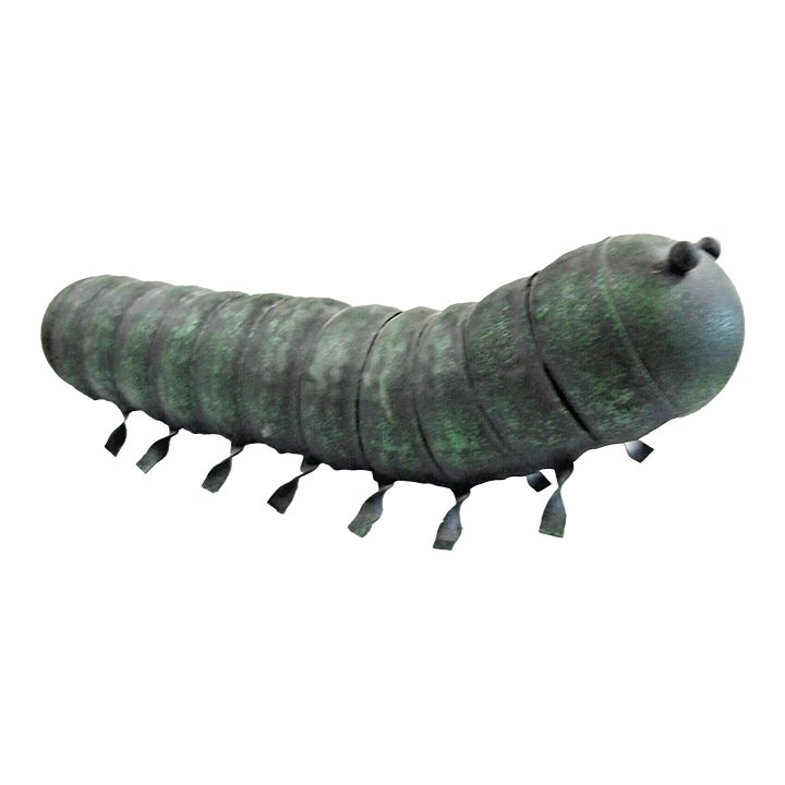 1970s Large Art Metal Green Caterpillar Sculpture | Chairish