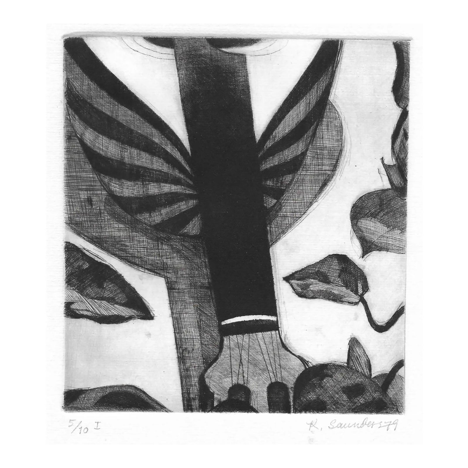 1979 Robert Saunders Guitar Etching | Chairish
