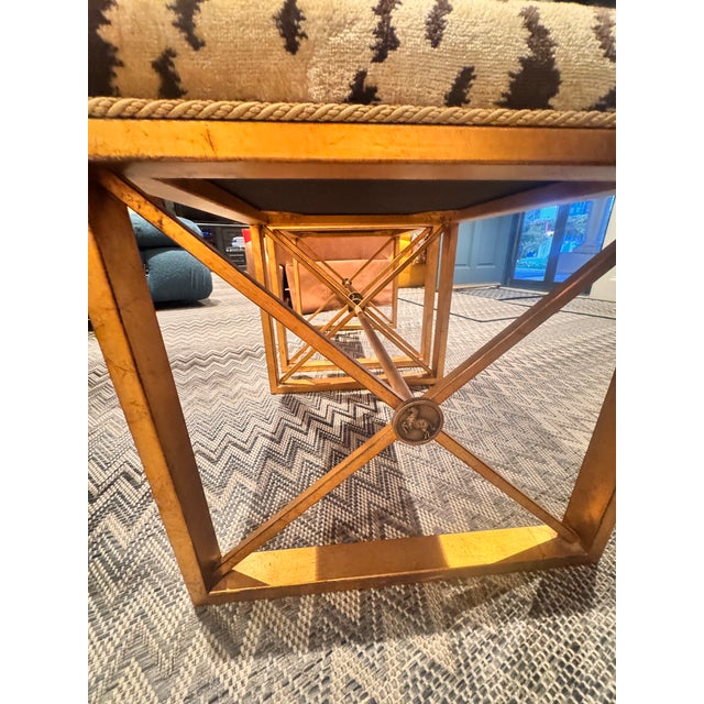 Pair of Modern Gilt Metal Ottomans in Scalamandré “Tigre” Silk Velvet ...