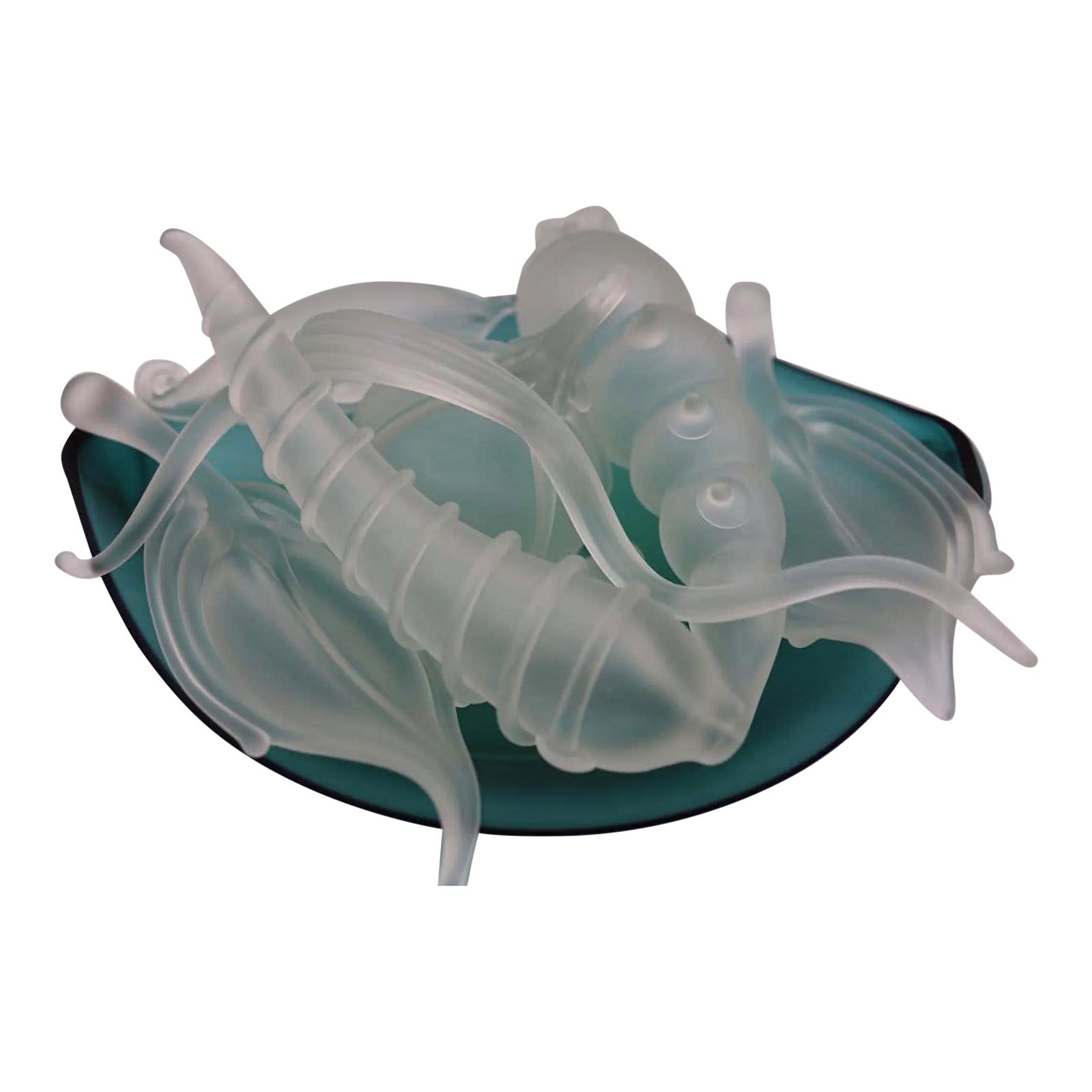 Robert Levin Signed Hand-Blown Frosted Glass Biomorphs in Bowl | Chairish