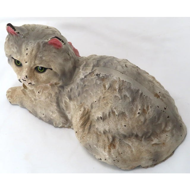 Vintage 1930s Signed Hubley Resting House Cat Cast Iron Doorstop | Chairish
