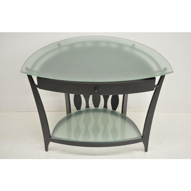 Steel & Glass Modernist Demilune Side Tables - A Pair | Chairish