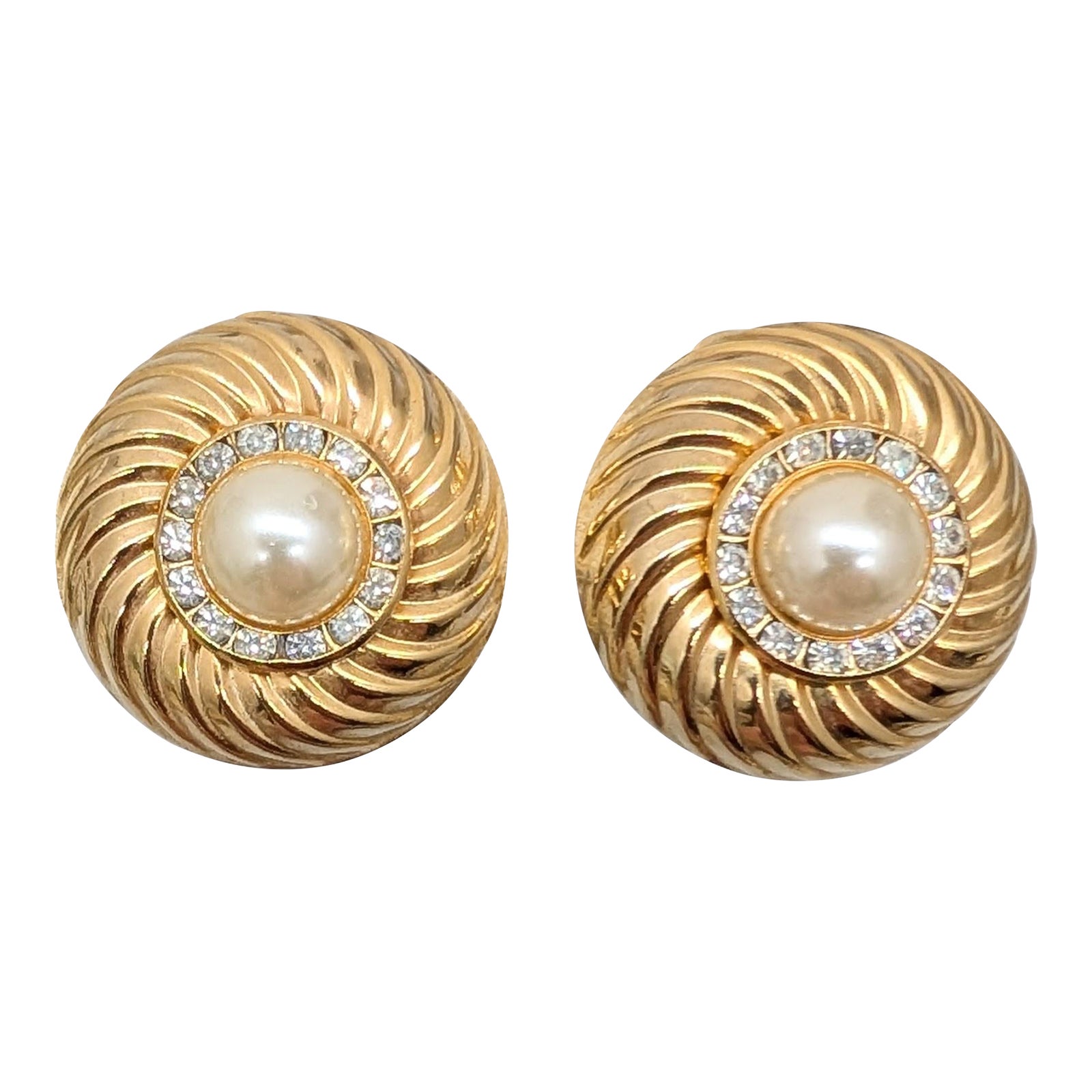 Vintage 1980s Signed Pierre Balmain Paris Round Goldtone Faux-Pearl ...