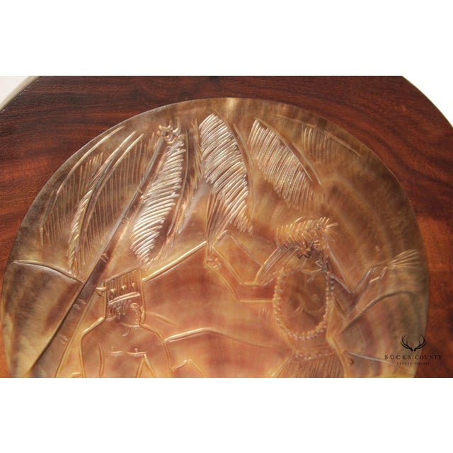 Tahitian Tiki Carved Shell and Teak Wood Lamp | Chairish