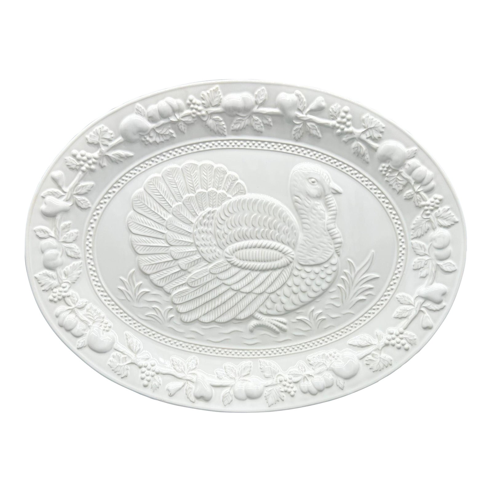 Vintage White Turkey Platter – Embossed Ceramic by Sanor Ceramica ...