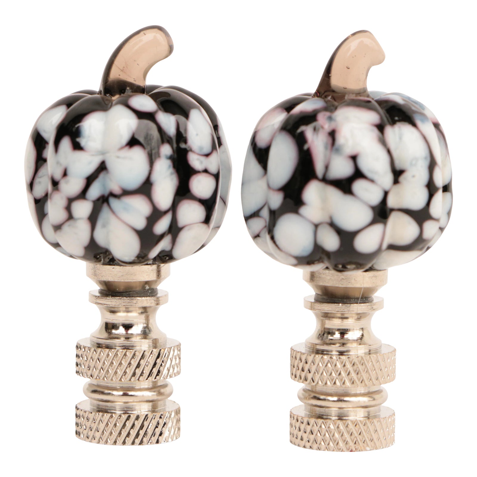 Glass Pumpkin Lamp Finials on Chrome Hardware - a Pair | Chairish