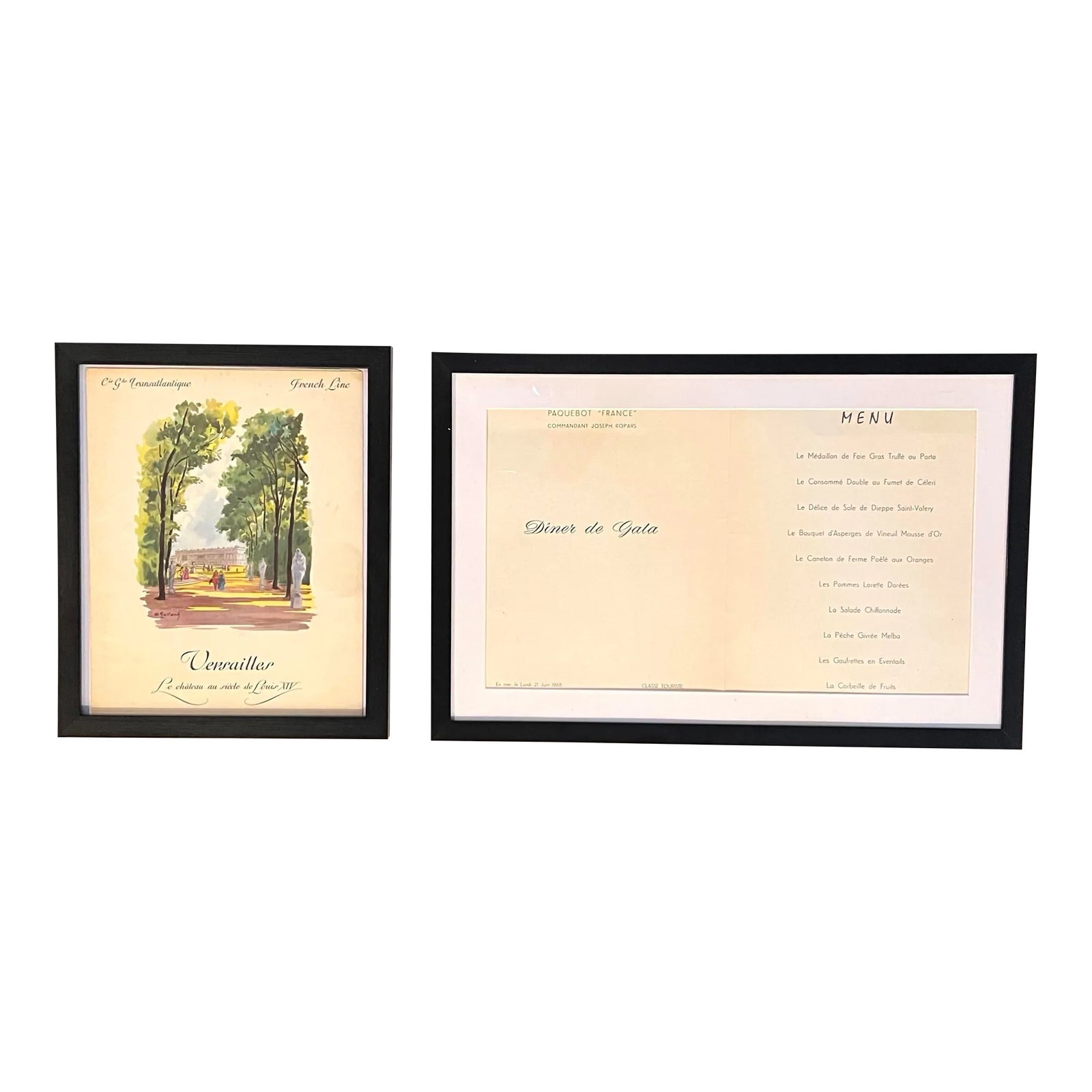 Vintage 1965 Pair of French Menu's Decorative Framed Versailles Tourism ...