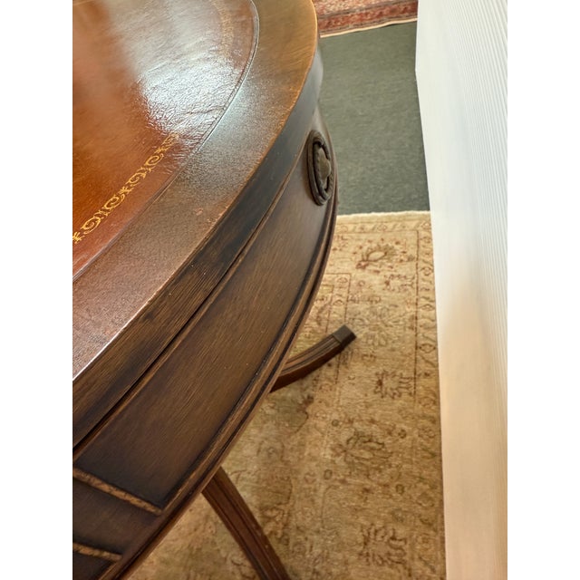 Vintage Brandt Furniture Duncan Phyfe Styled Tooled Leather Drum Table ...