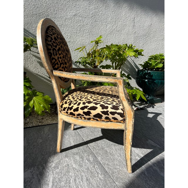 Baker Arm Chair (Single or Set) With New Cheetah Fabric on Distressed ...