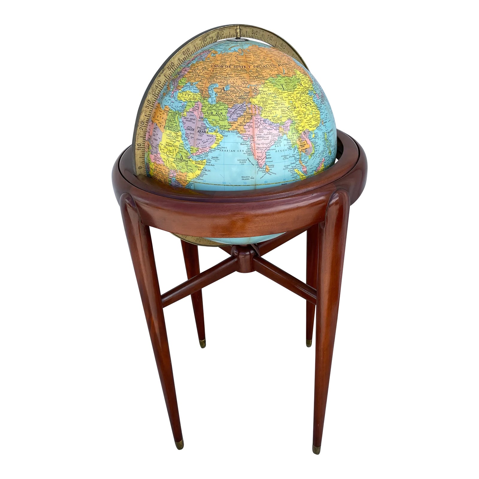 1960’s Mahogany Mid-Century Modern Replogle Light Up Floor Globe | Chairish