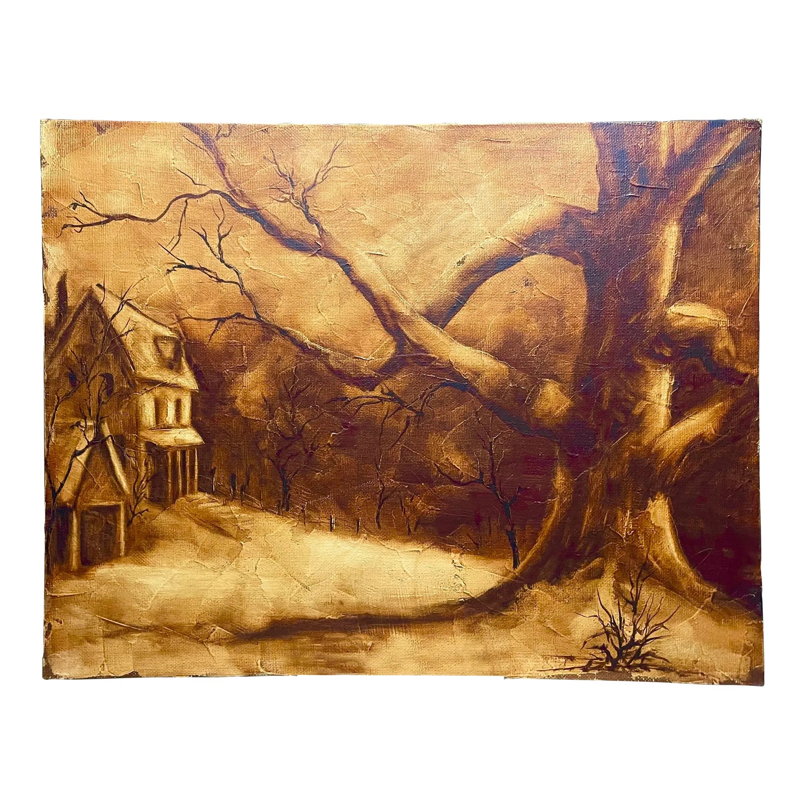 1970s Vintage Rustic Farmhouse Bistre Style Original Oil Painting on ...