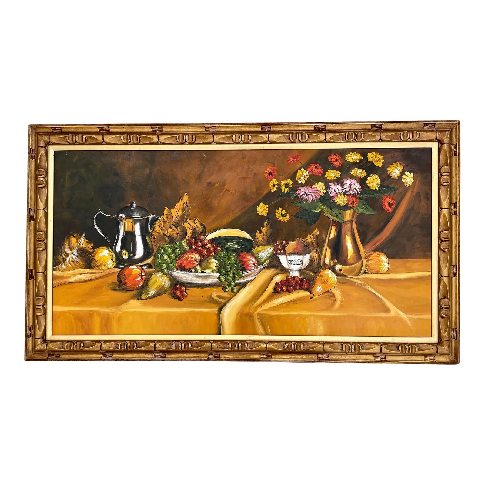Vintage Large Framed Scale Tablescape Still Life Oil on Canvas | Chairish