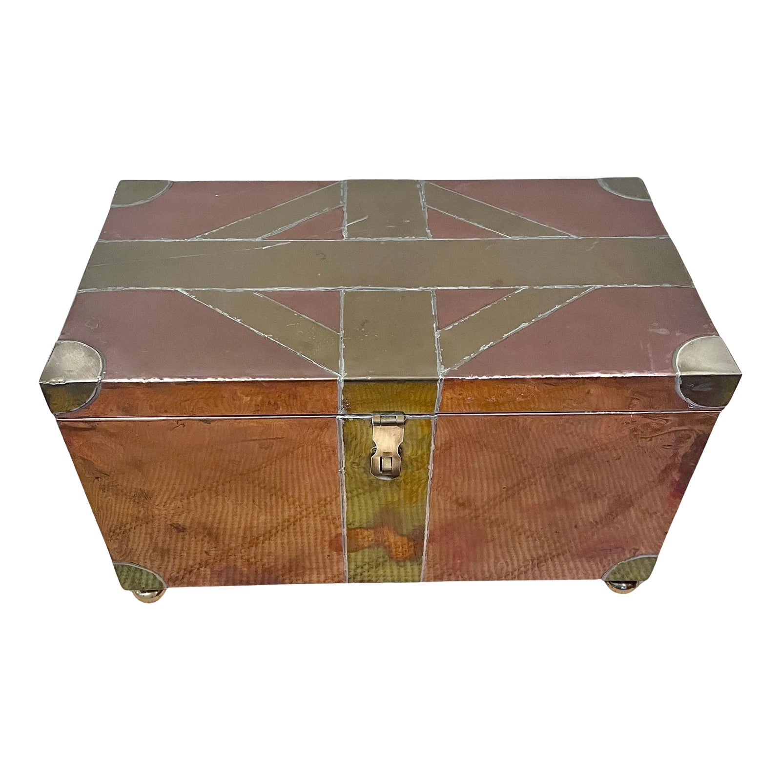 Multi Metal Brass and Copper Brutalist Style Hand made Hinged Box with ...