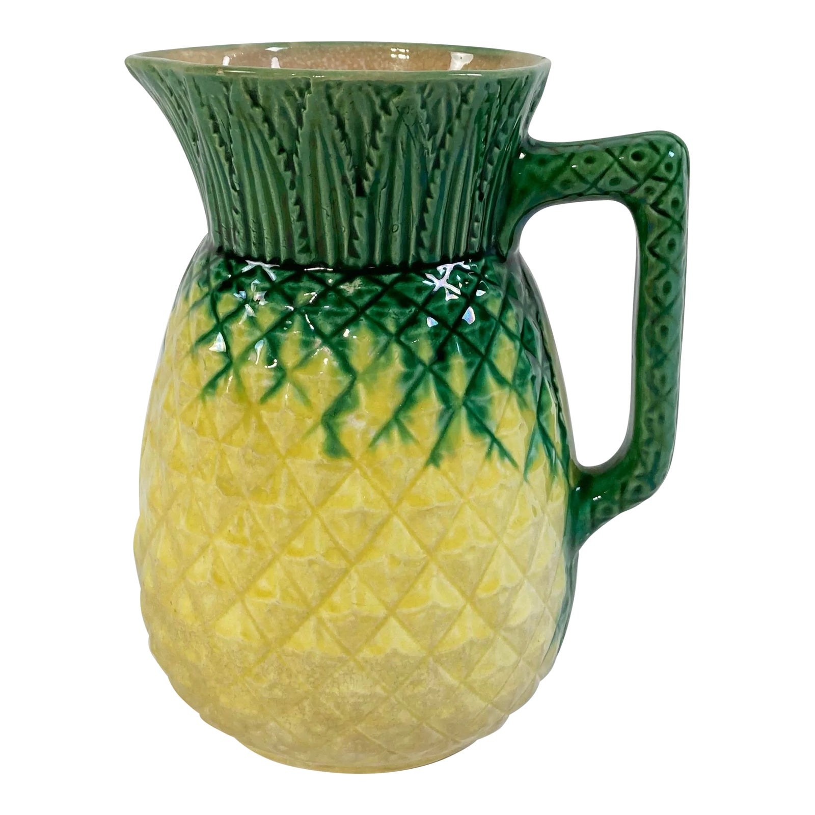 Antique Raised Relief Majolica Style Pineapple Pitcher | Chairish
