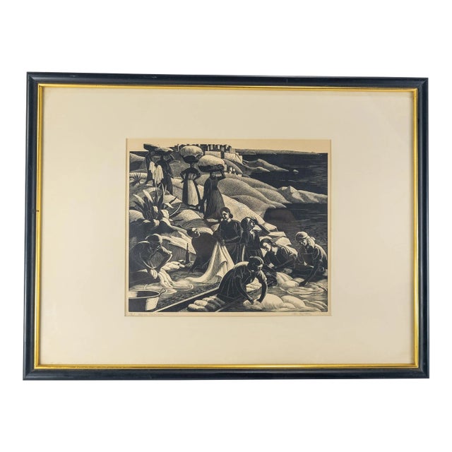 20th Century American Woodblock Print "Corsican Washerwomen" by Clare ...