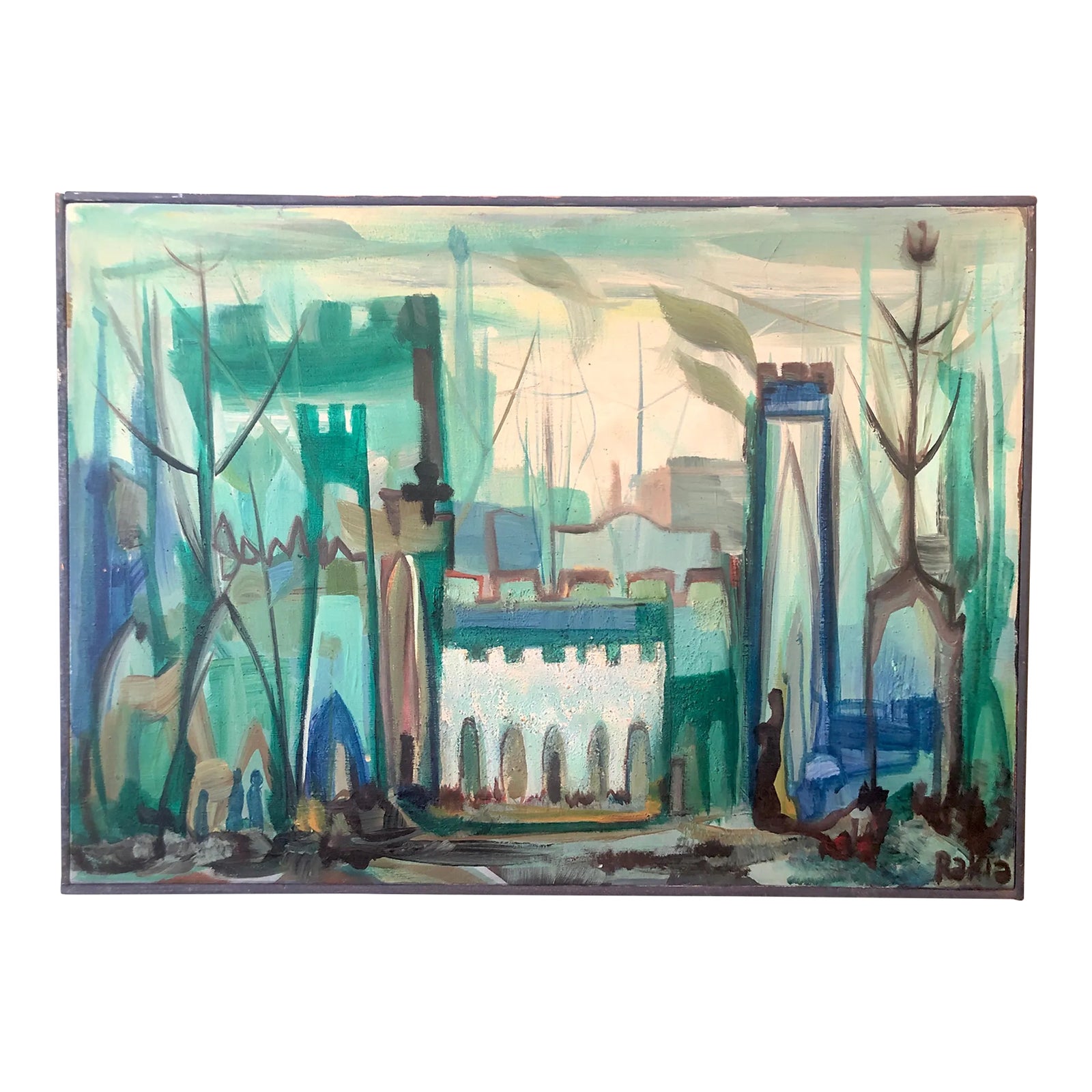 1960s David Rakia Expressionist Jersualem Cityscape Oil Painting | Chairish