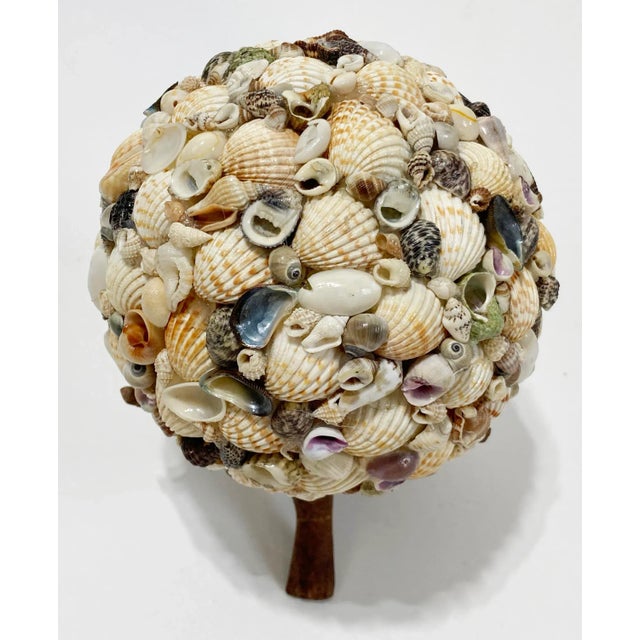 Vintage Sea Shell Encrusted Orb on Twig Wood Stand | Chairish