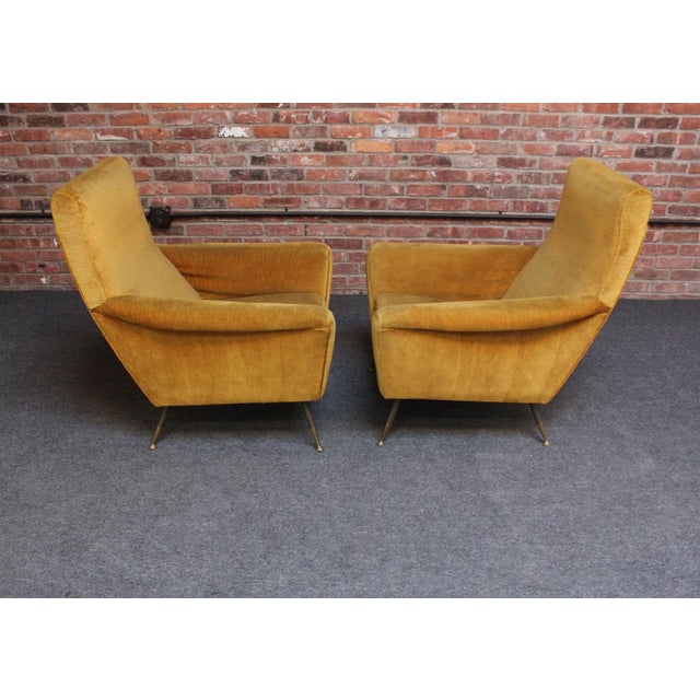 Vintage Italian Ochre Cotton Velvet and Brass Lounge Chairs | Chairish