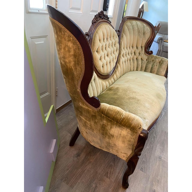 Mid 20th Century Kimball Victorian Style Soft Sage Green Velvet Tufted ...