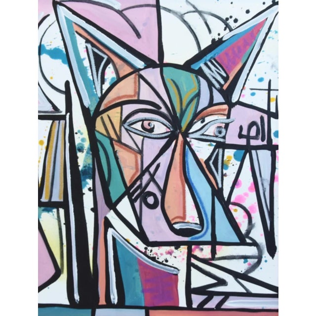 Contemporary Modern Cubism Wolf Oil Painting W/ Antiqued Gold Wood ...