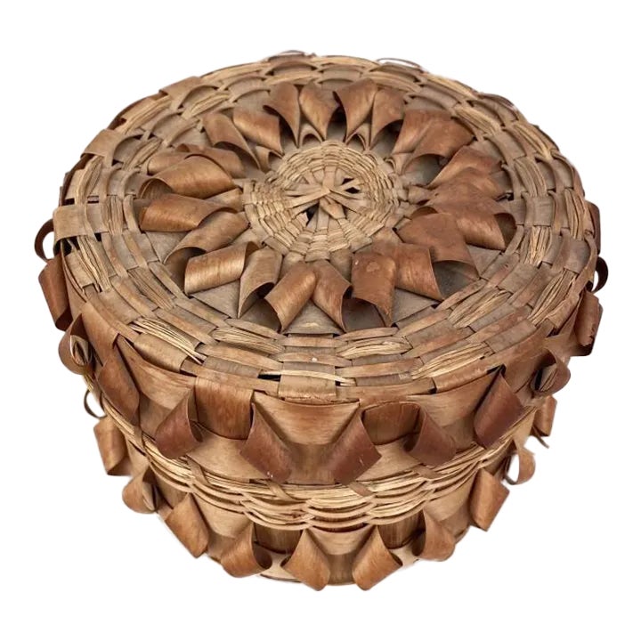 Antique 19th Century Native American Indian Splint Basket With Cover ...