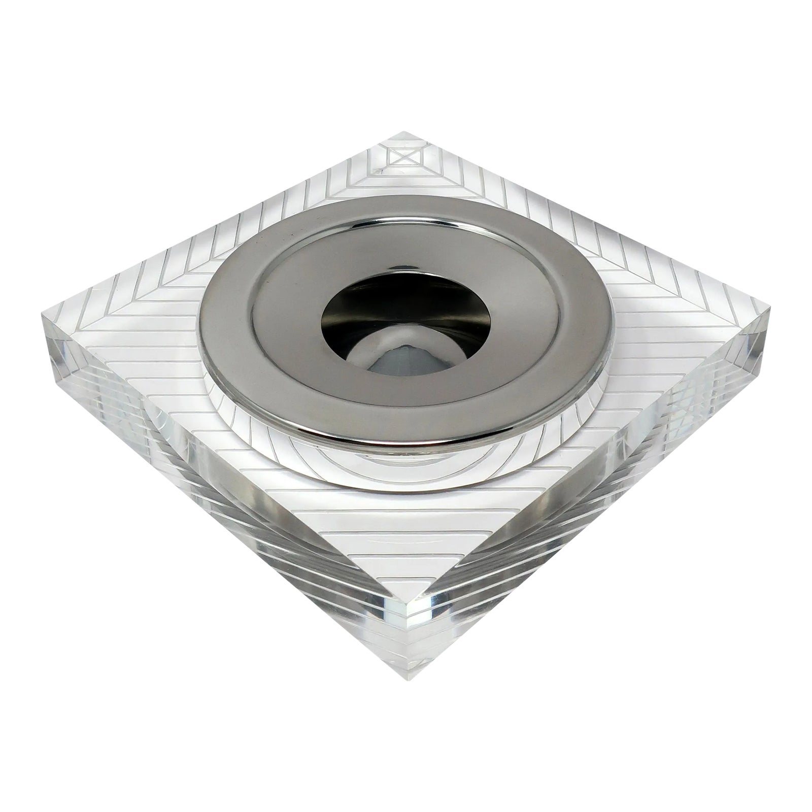 1970s Etched Lucite and Chrome Dish | Chairish