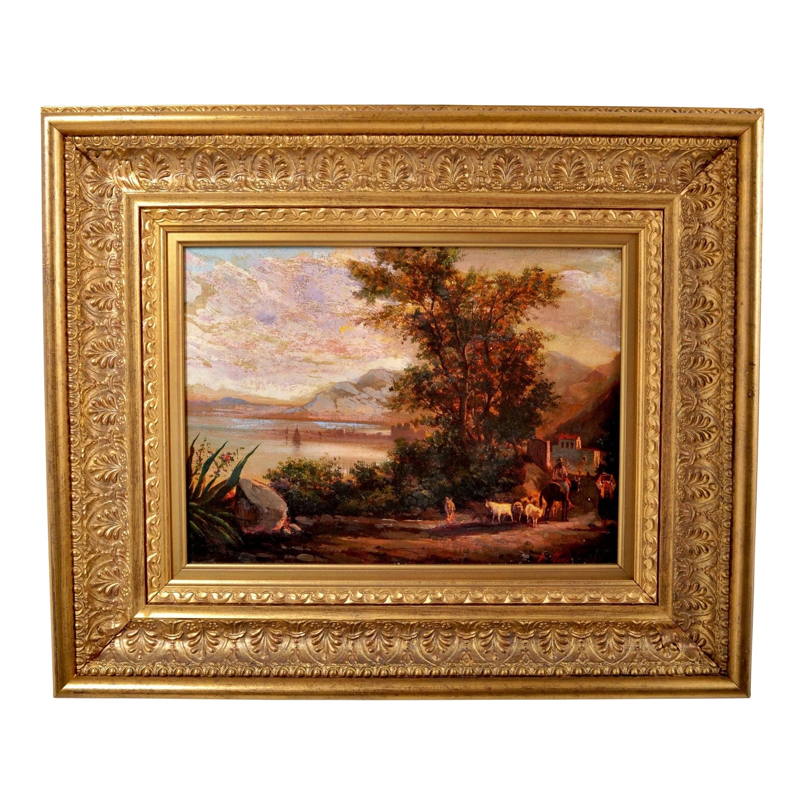 19th century French Barbizon School Painting oil on Canvas Landscape ...
