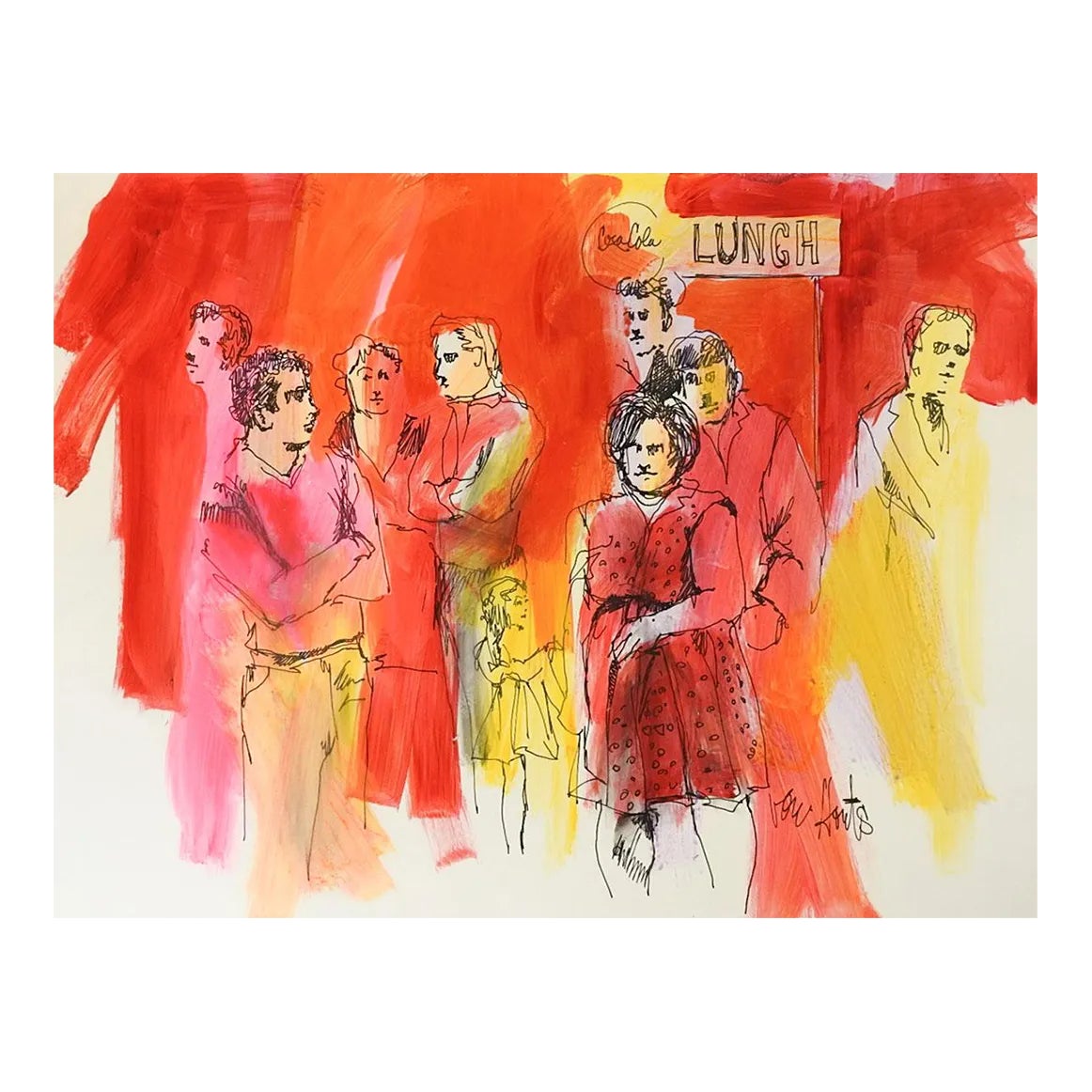 Vintage Mid 20th Century Jacque Von Honts Modernist Lunch Line Painting ...