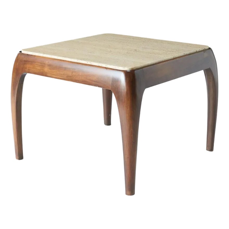 Walnut & Travertine End Table | Chairish