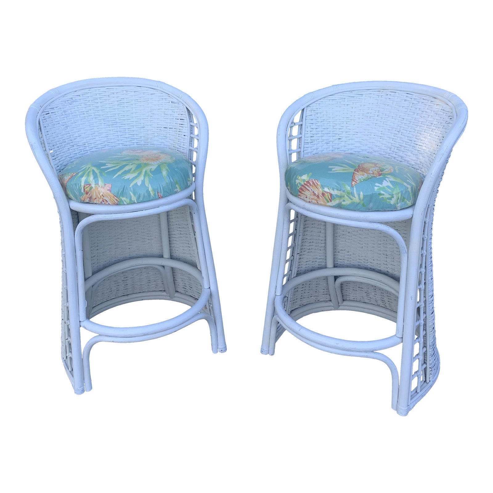 Woven Rattan Wicker Rattan Bar Stool Chairs - a Pair | Chairish