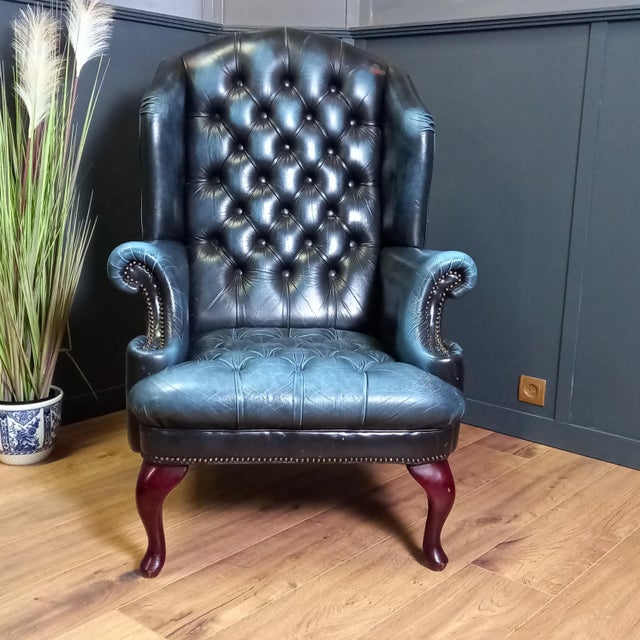 Chesterfield Barrelback Blue Club Chair, 1970s | Chairish
