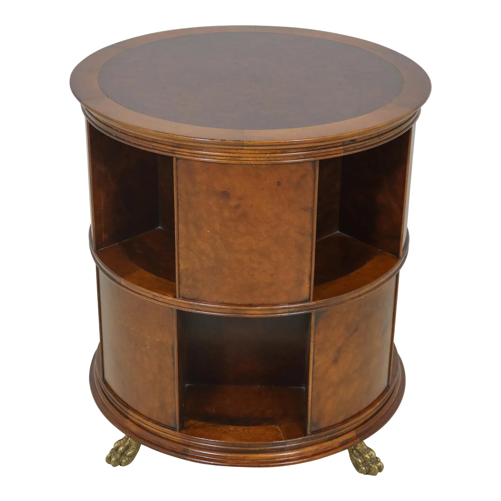 Drexel Round Walnut Bookshelf Occasional Table | Chairish