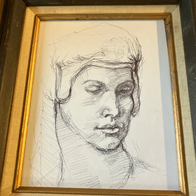 1970’s Original Classical Ink Portrait Drawing Vintage Wood Frame ...