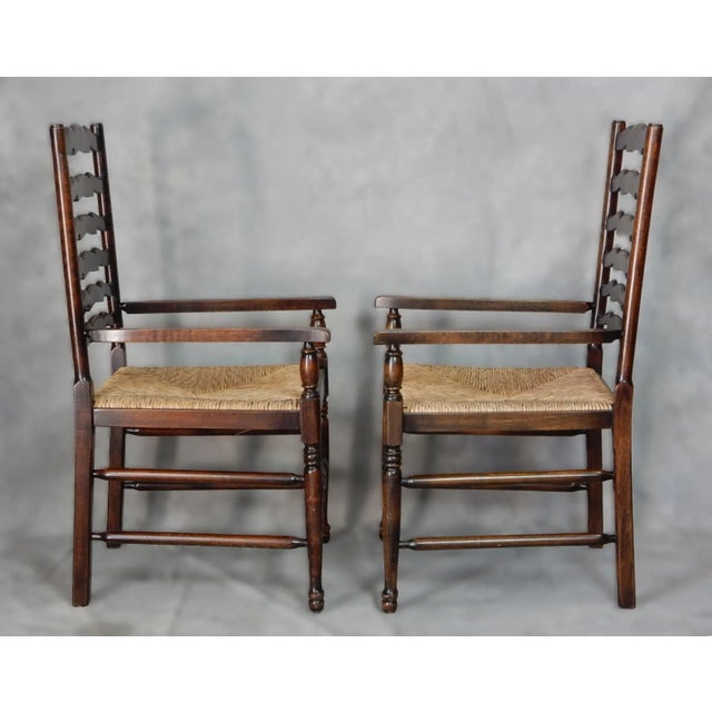 Vintage British Colonial Plantation Ladder Back Rush Armchairs Pair ...