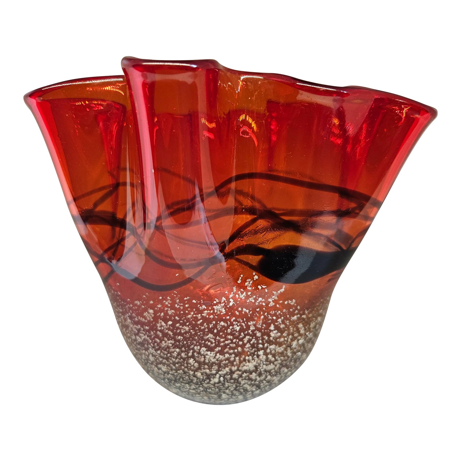 Vintage Cys Excel Art Glass Handkerchief Vase Modern Amberina Silver ...