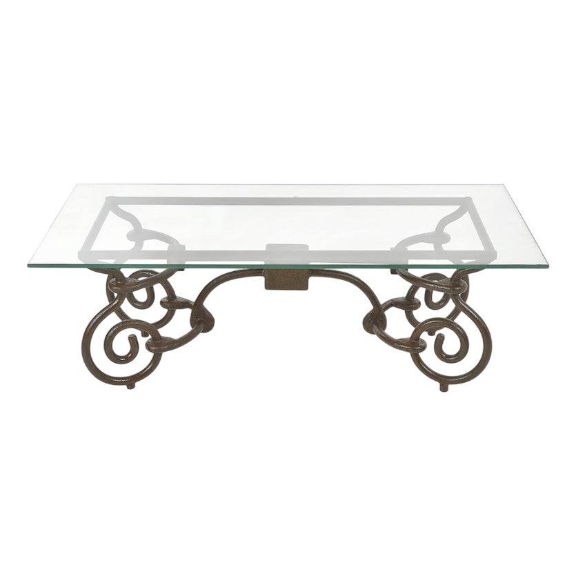 Carved Cast Iron Coffee Table with Glass Top | Chairish